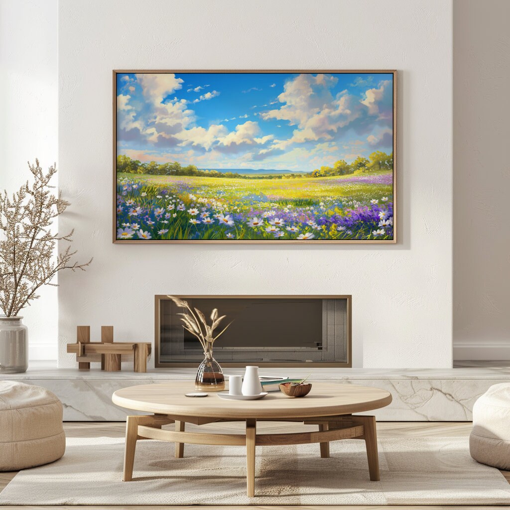 Frame TV Art, Wildflower Field Tv Art, Flower Meadow, Colorful Painting ...