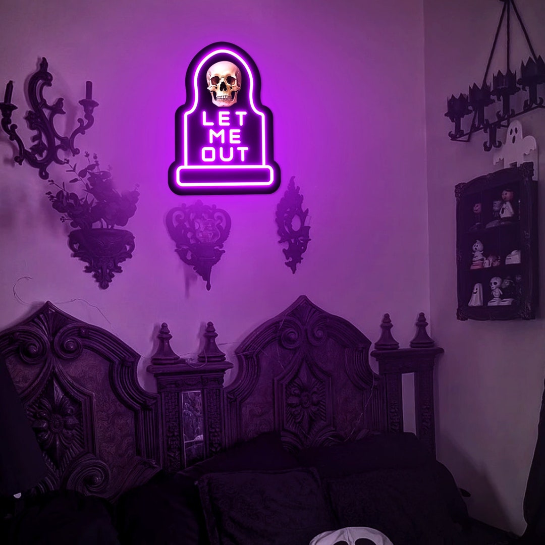 Tombstone Neon Sign,gothic Neon Sign,skeleton Decor,dark Wall Art ...