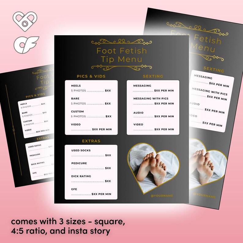 Foot Fetish Tip Menu Template for Onlyfans, Fansly - Fully Editable ...