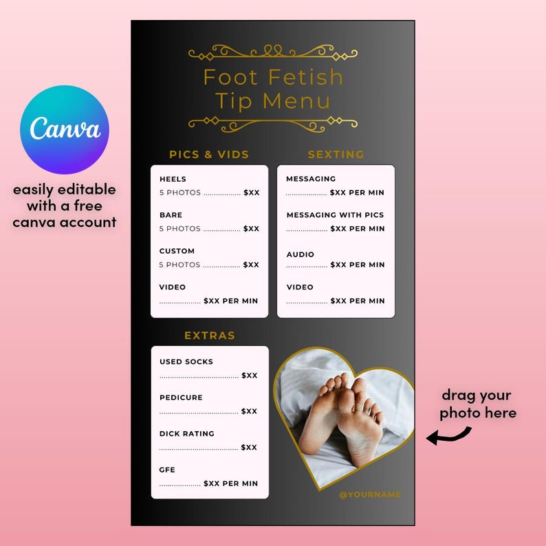 Foot Fetish Tip Menu Template for Onlyfans, Fansly - Fully Editable ...