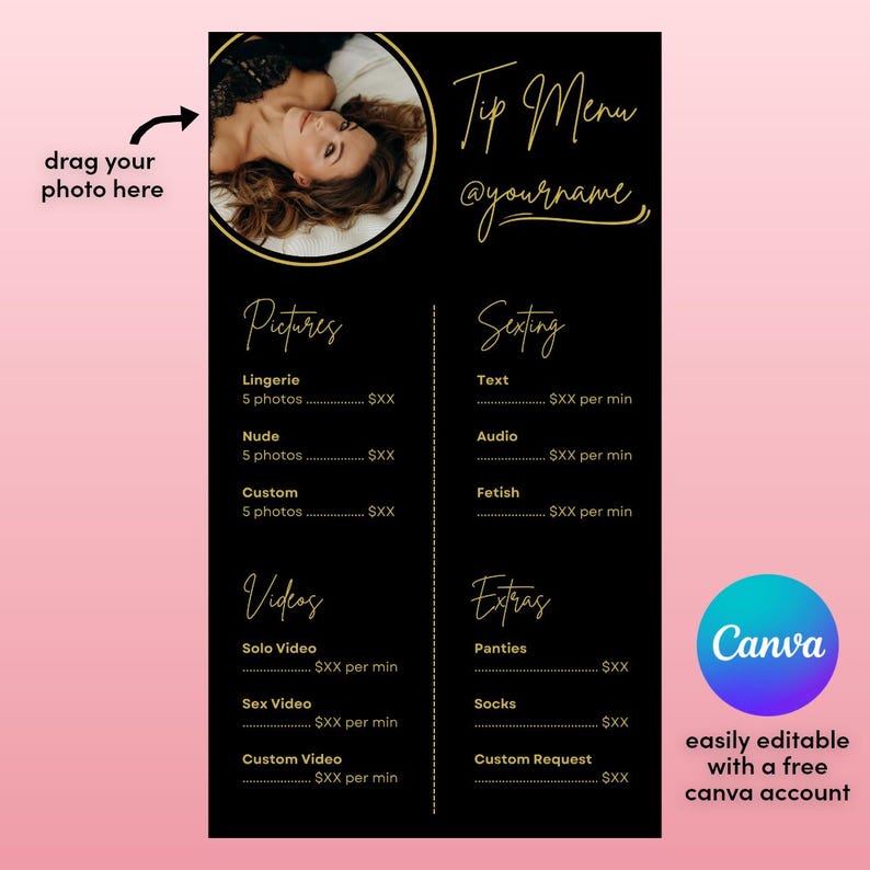 DIY Onlyfans Tip Menu Canva Template - Solo Content Creator, Fansly ...