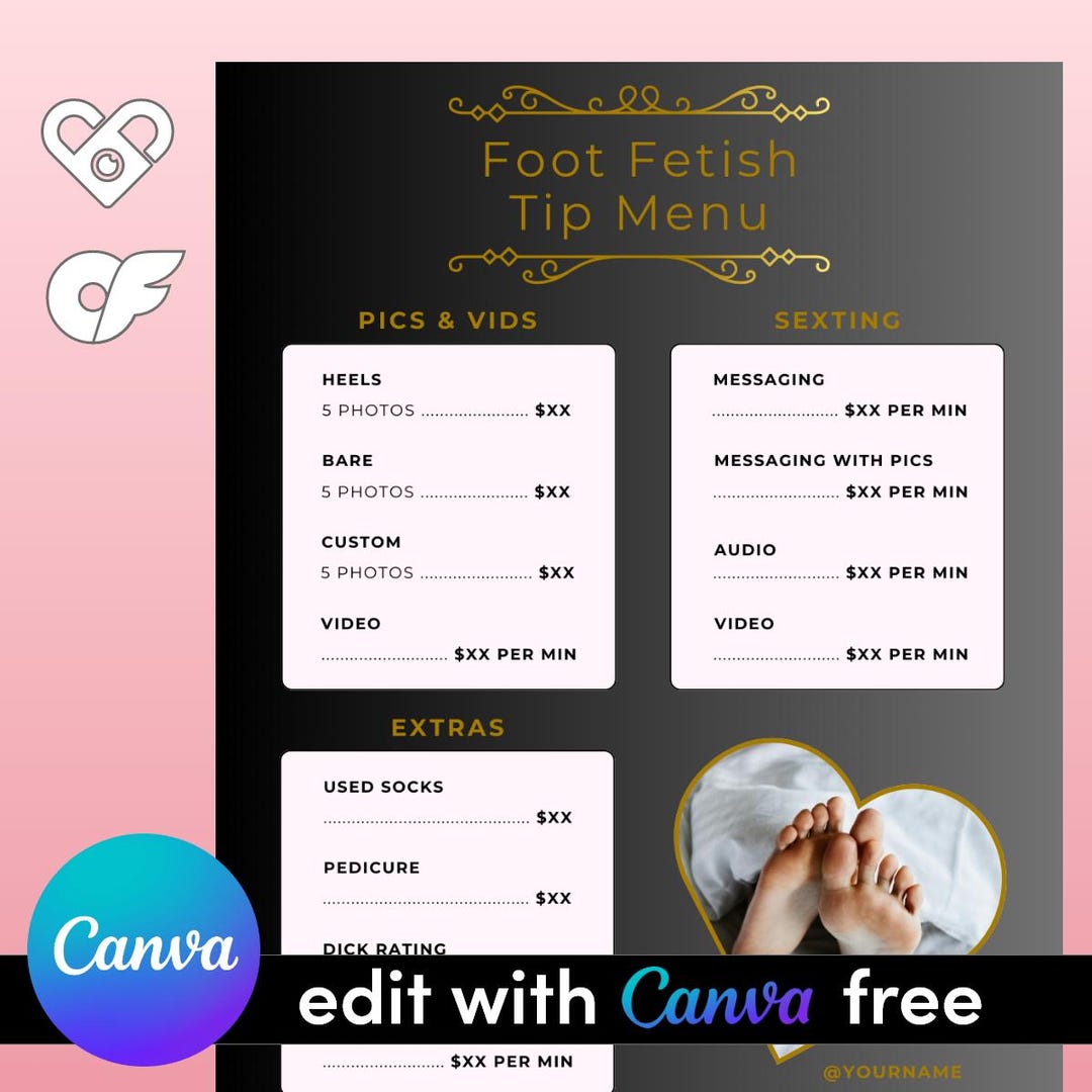 Foot Fetish Tip Menu Template for Onlyfans, Fansly - Fully Editable ...