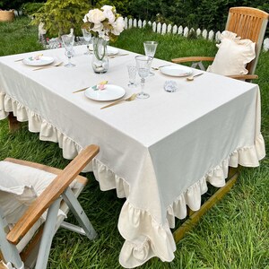 Linen Ruffled Tablecloth, Square Tablecloth, Rectangular Rustic Linen ...