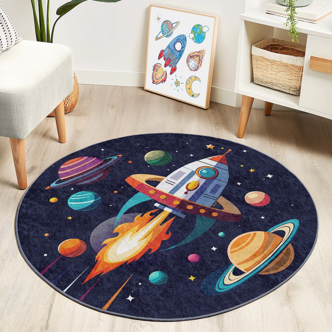 Astronaut Adventure Rug Rocket Galaxy Nursery Carpet Space Exploration ...