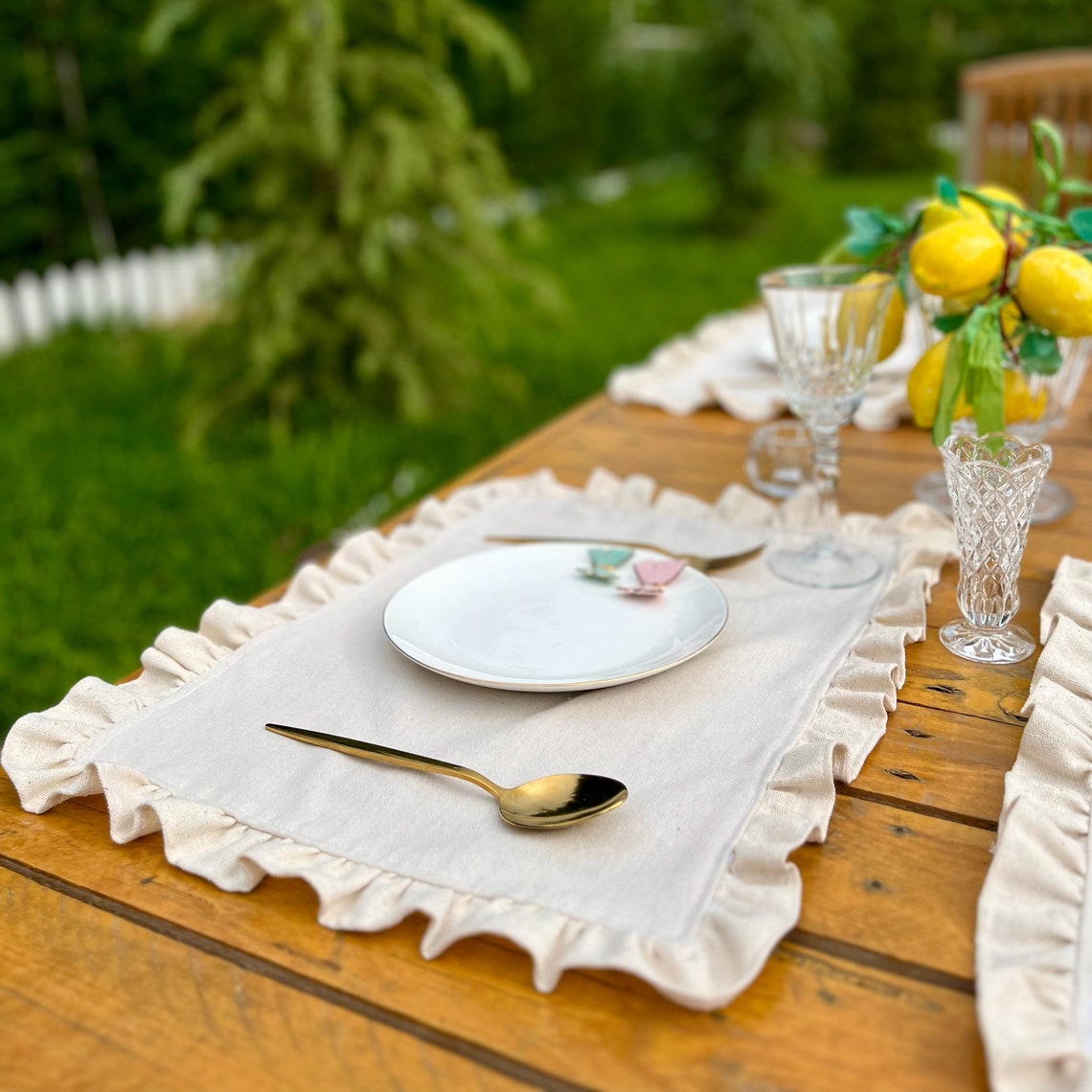 Ruffled Linen Placemats, Table Placemats With Ruffle, Rustic Dining ...