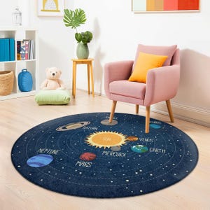 Solar System Kids Rug, Space Themed Round Carpet for Nursery & Playroom ...