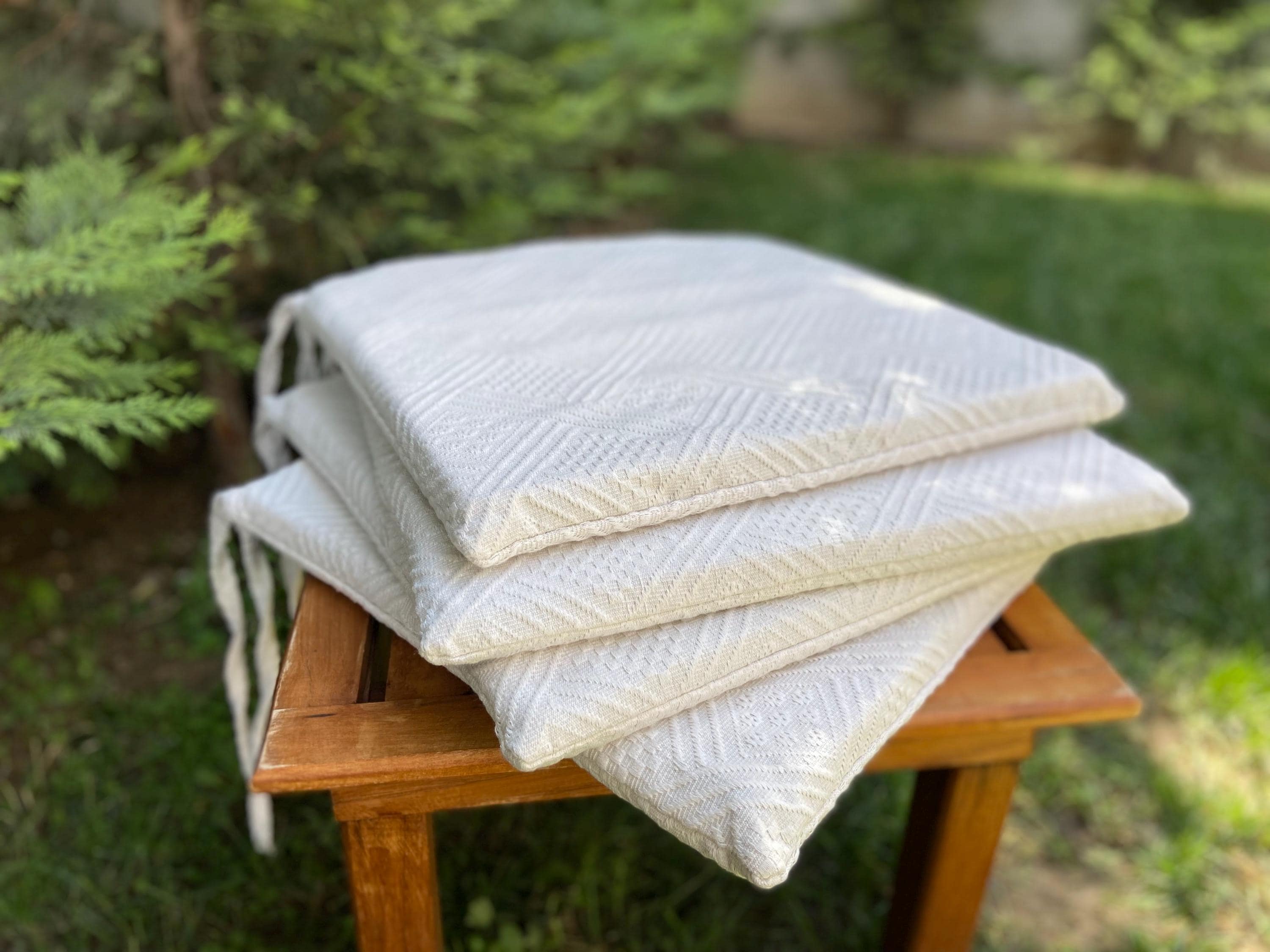 Set of 4 Buldan Fabric Chair Cushions With Ties, Turkish Woven Kitchen ...