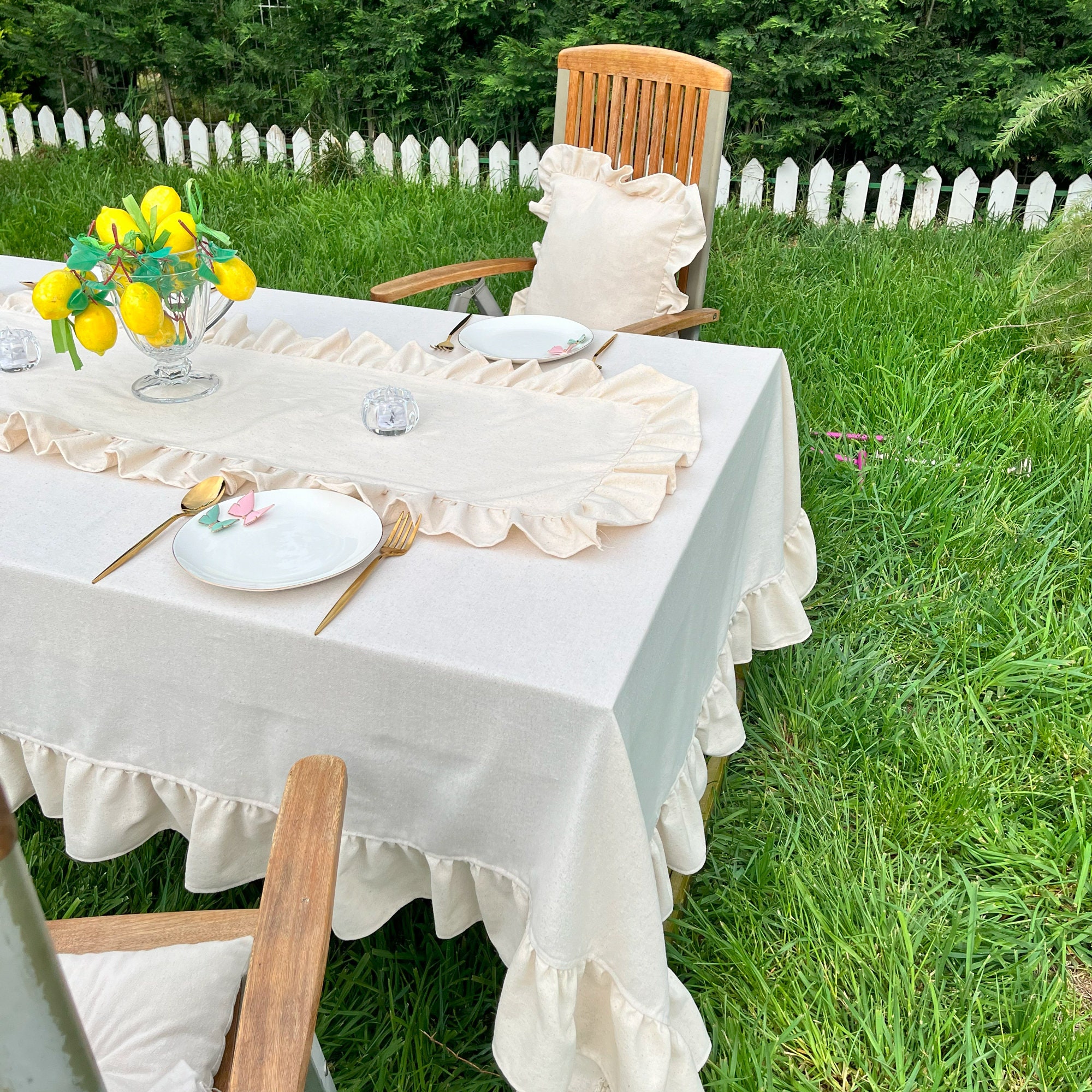 Linen Ruffled Tablecloth, Square Tablecloth, Rectangular Rustic Linen ...