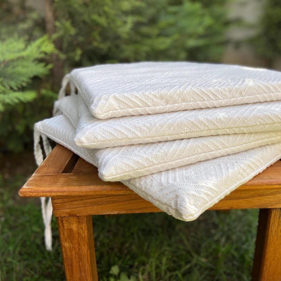 Set of 4 Buldan Fabric Chair Cushions With Ties, Turkish Woven Kitchen ...