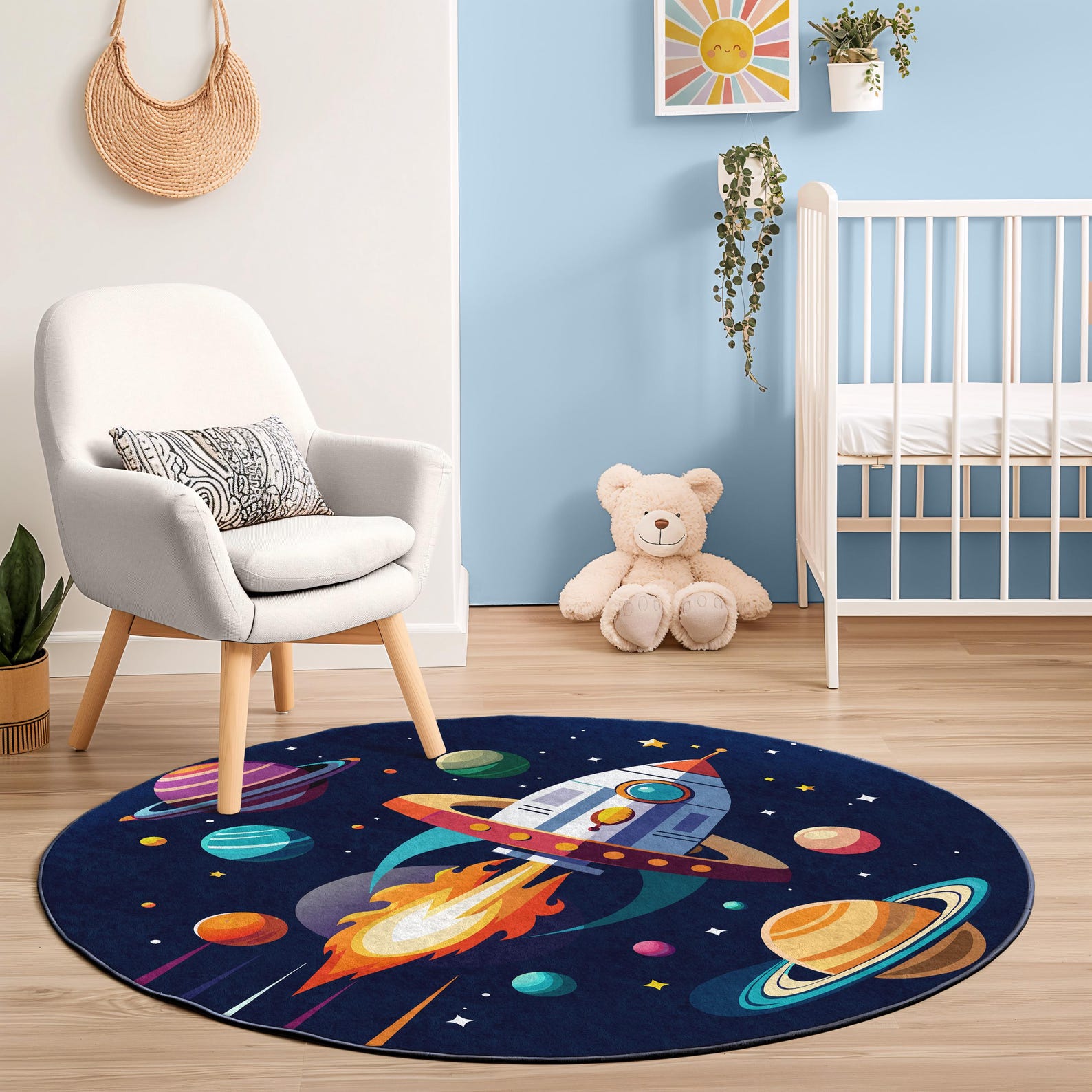 Astronaut Adventure Rug | Rocket Galaxy Nursery Carpet | Space ...