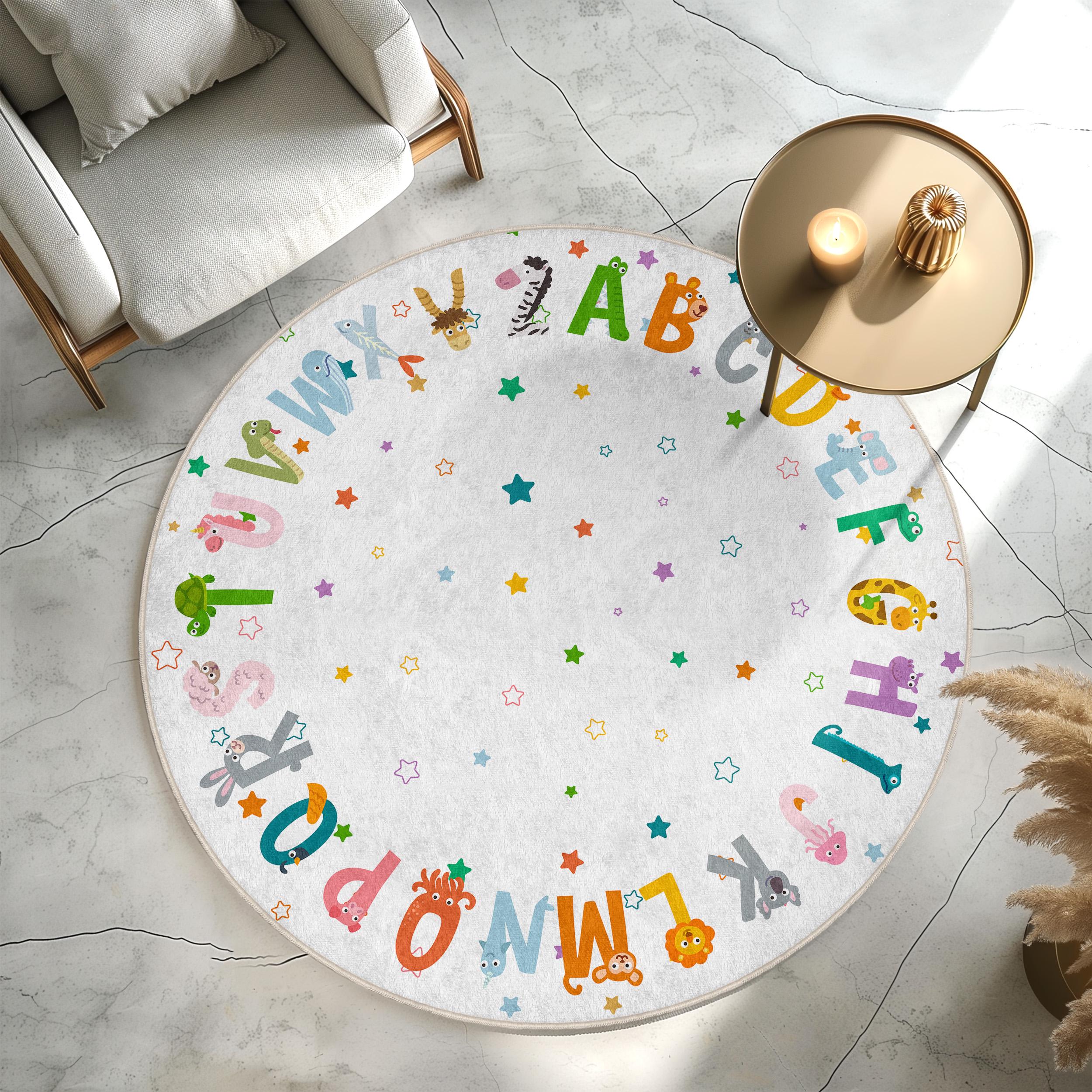 ABC Alphabet Kids Rug Round Educational Nursery Carpet Playroom Floor ...