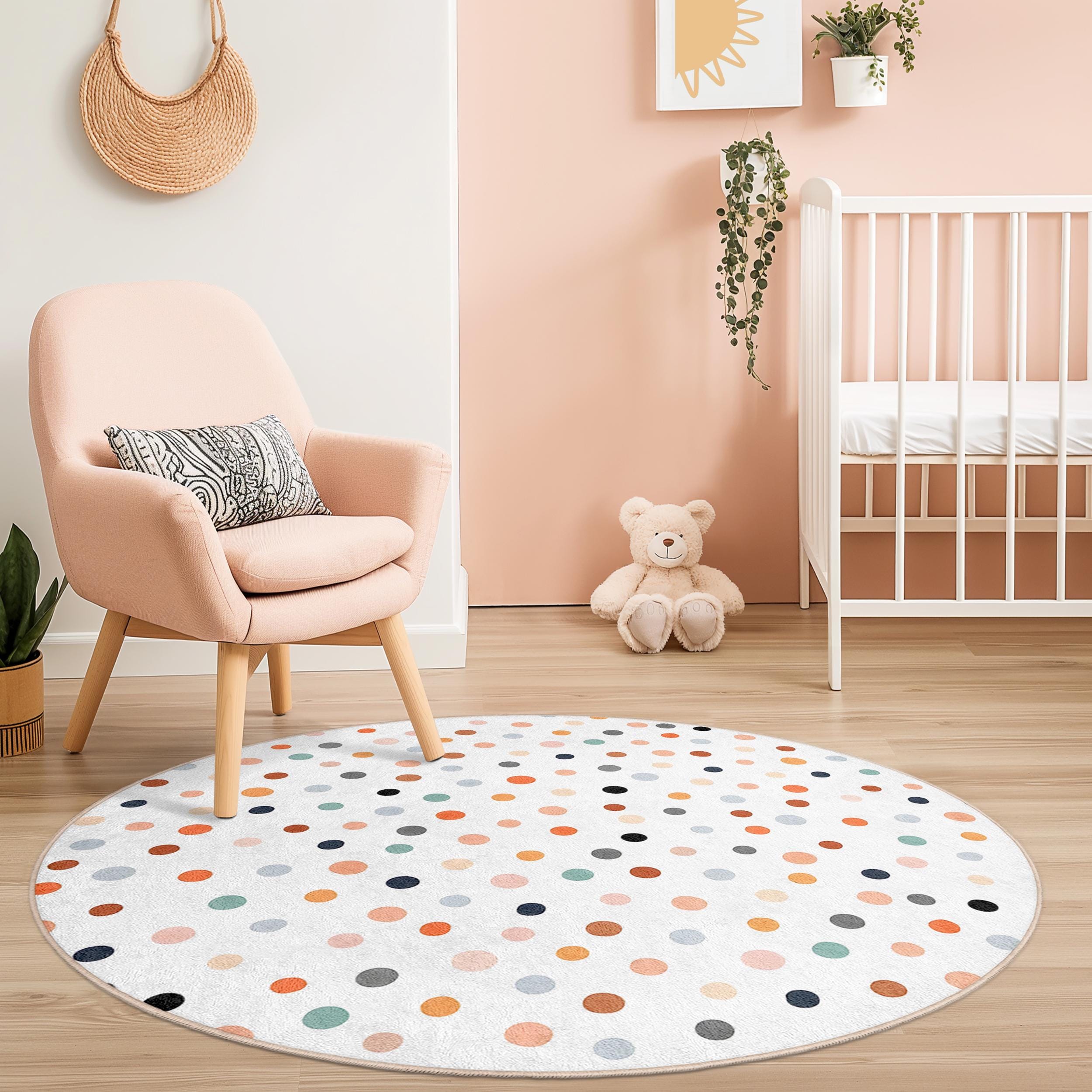 Polka Dot Round Rug, Modern Nursery Playmat, Scandinavian Kids Room ...