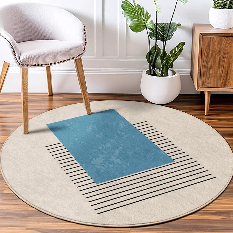 Contemporary Round Rug With Geometric Pattern, Rugs for Living Room ...
