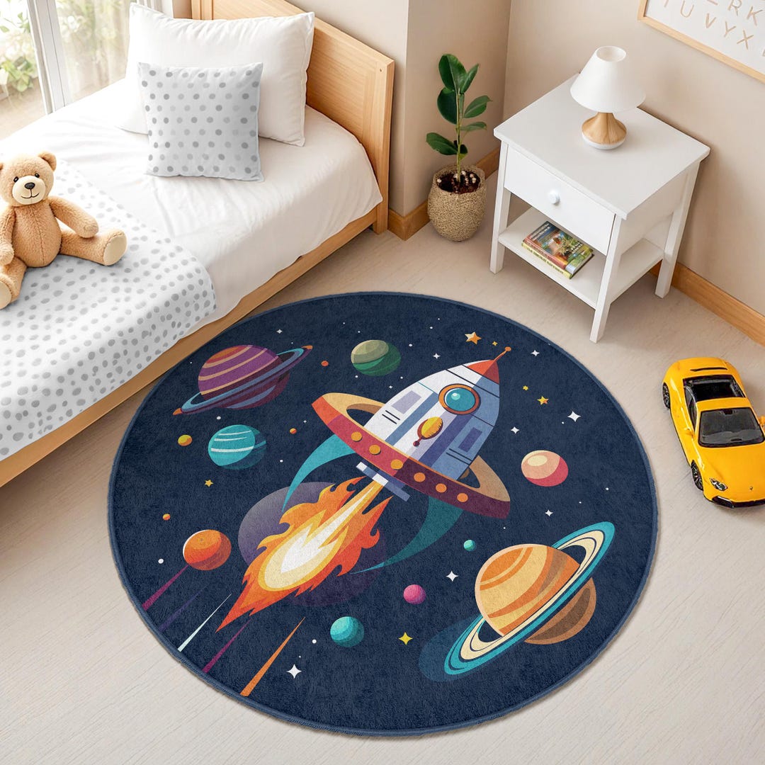Astronaut Adventure Rug | Rocket Galaxy Nursery Carpet | Space ...