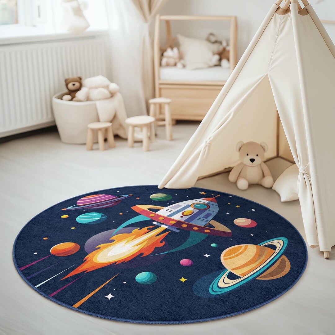 Astronaut Adventure Rug Rocket Galaxy Nursery Carpet Space Exploration ...