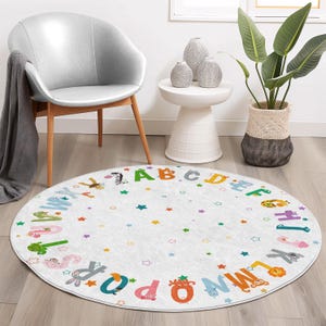 ABC Alphabet Kids Rug | Round Educational Nursery Carpet | Playroom ...