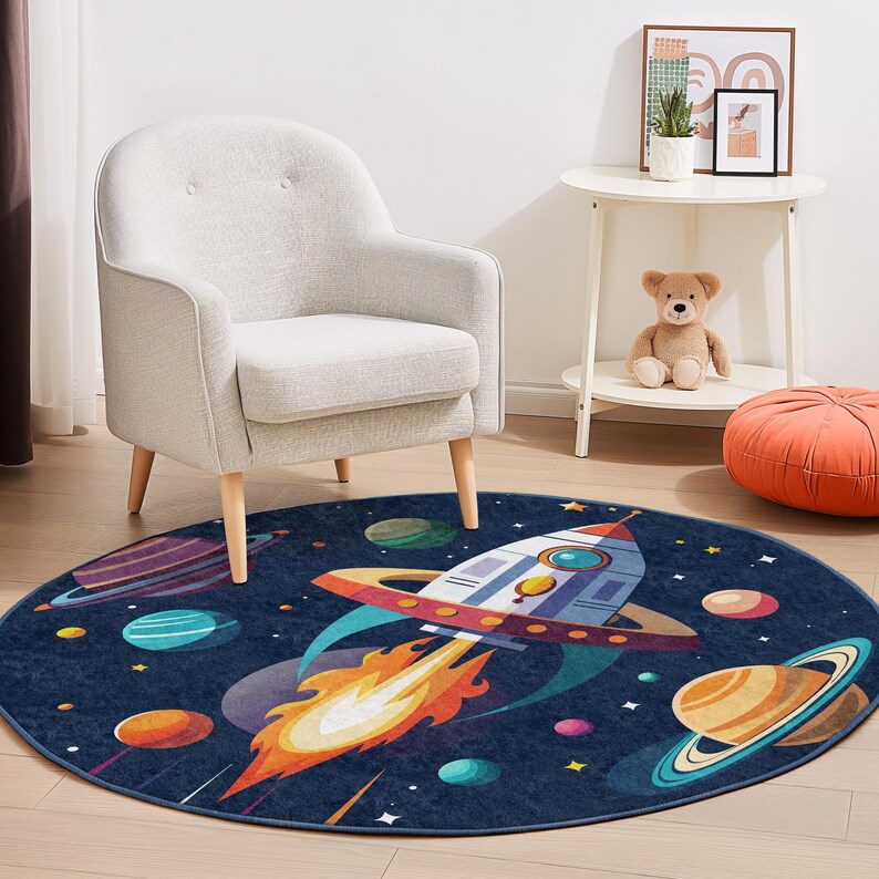 Astronaut Adventure Rug Rocket Galaxy Nursery Carpet Space Exploration ...