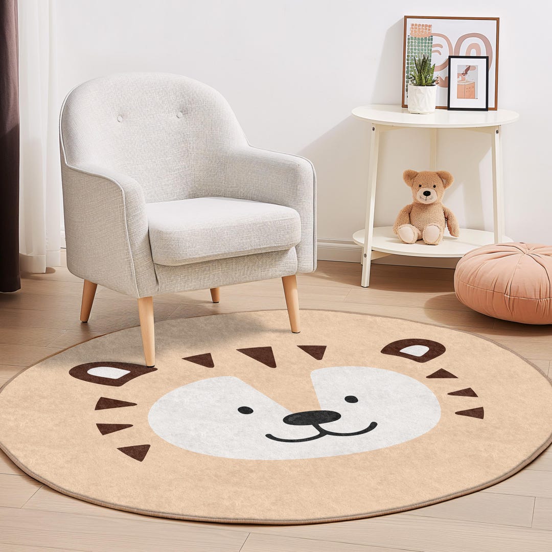 Cute Tiger Round Rug Nursery Animal Carpet Kids Room Decor Playroom ...