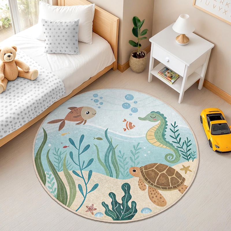 Round Nursery Rug Ocean - Etsy UK