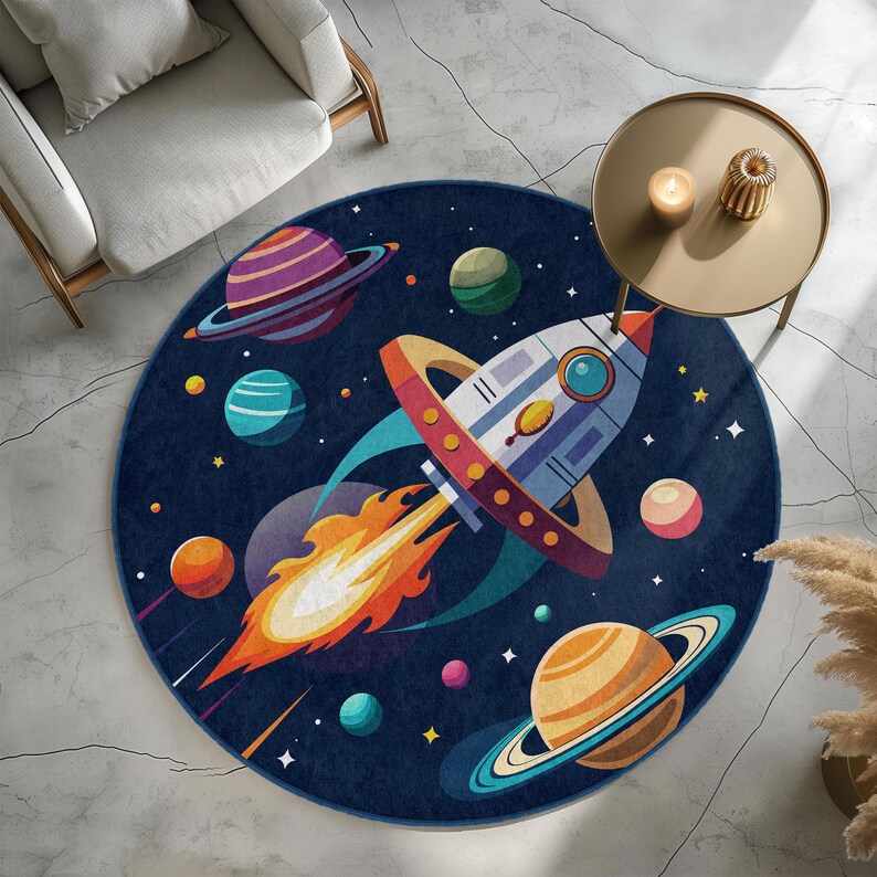 Astronaut Adventure Rug Rocket Galaxy Nursery Carpet Space Exploration ...