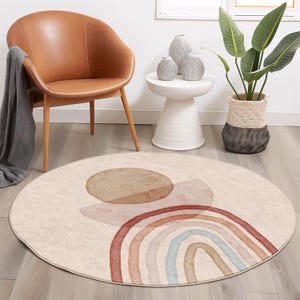 Mid-century Modern Abstract Round Rug | Geometric Waves and Sun ...