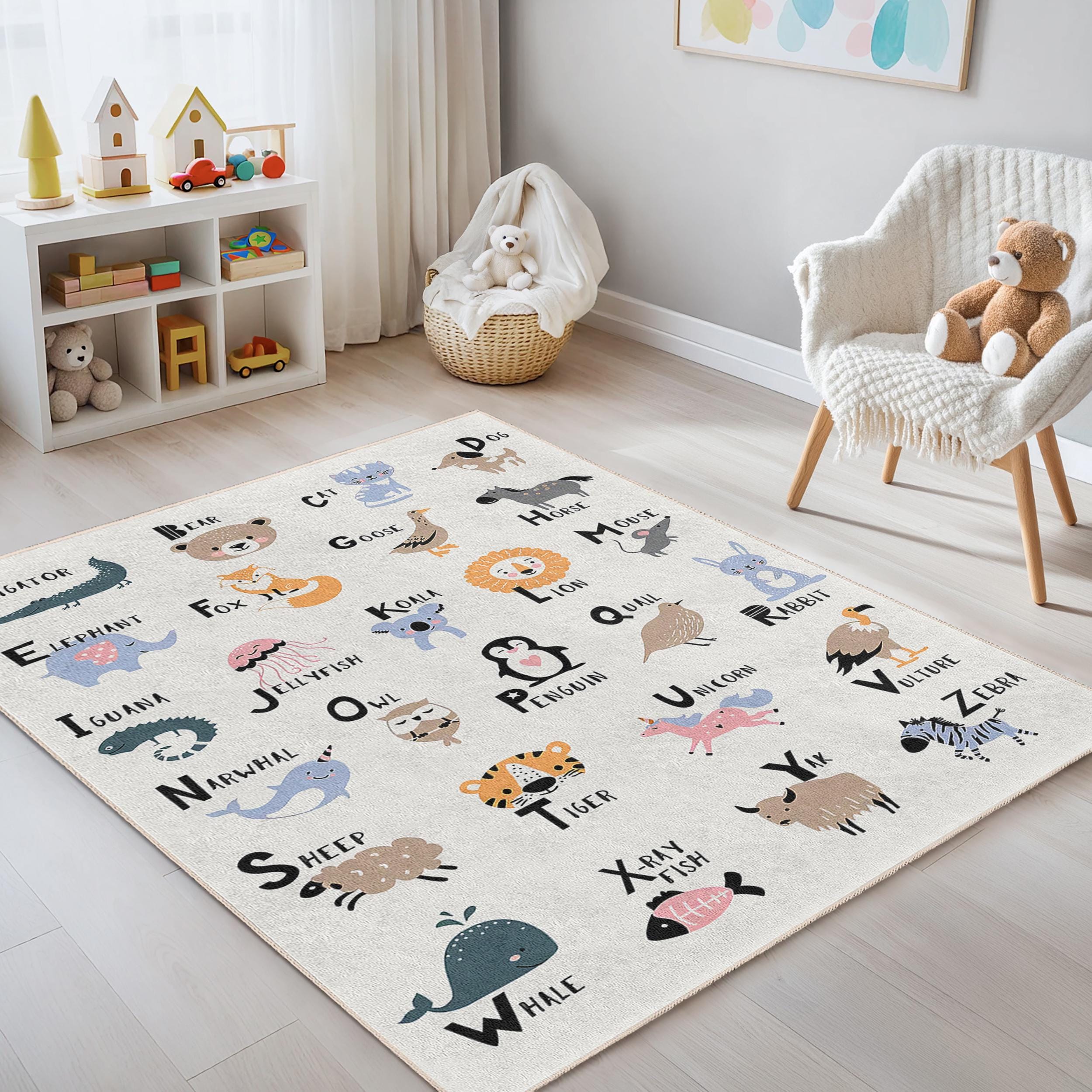 Colorful ABC Animal Rug for Kids - Alphabet Learning Playroom Decor ...