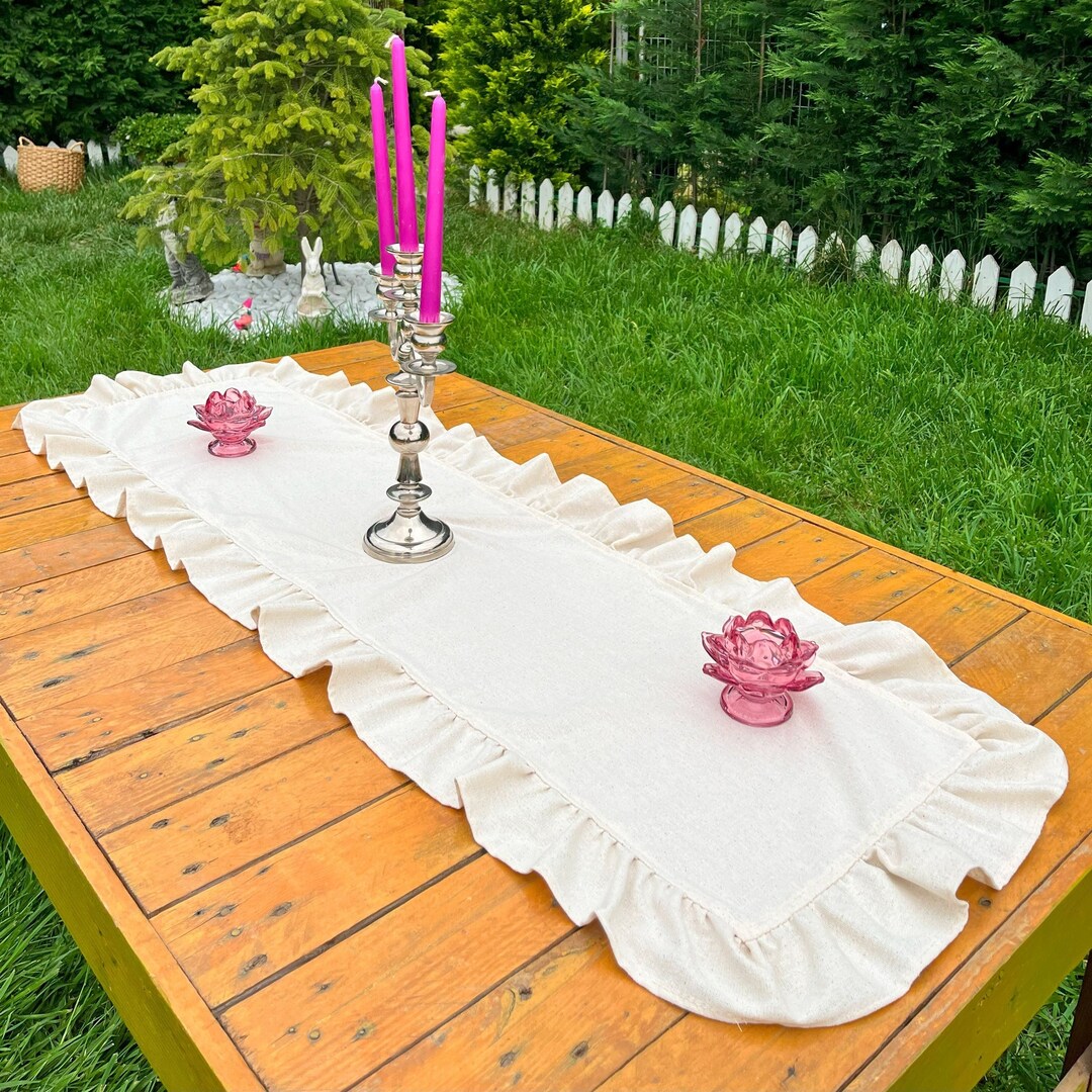 Ruffled Linen Table Runner, Linen Table Runner With Ruffle, Dining ...