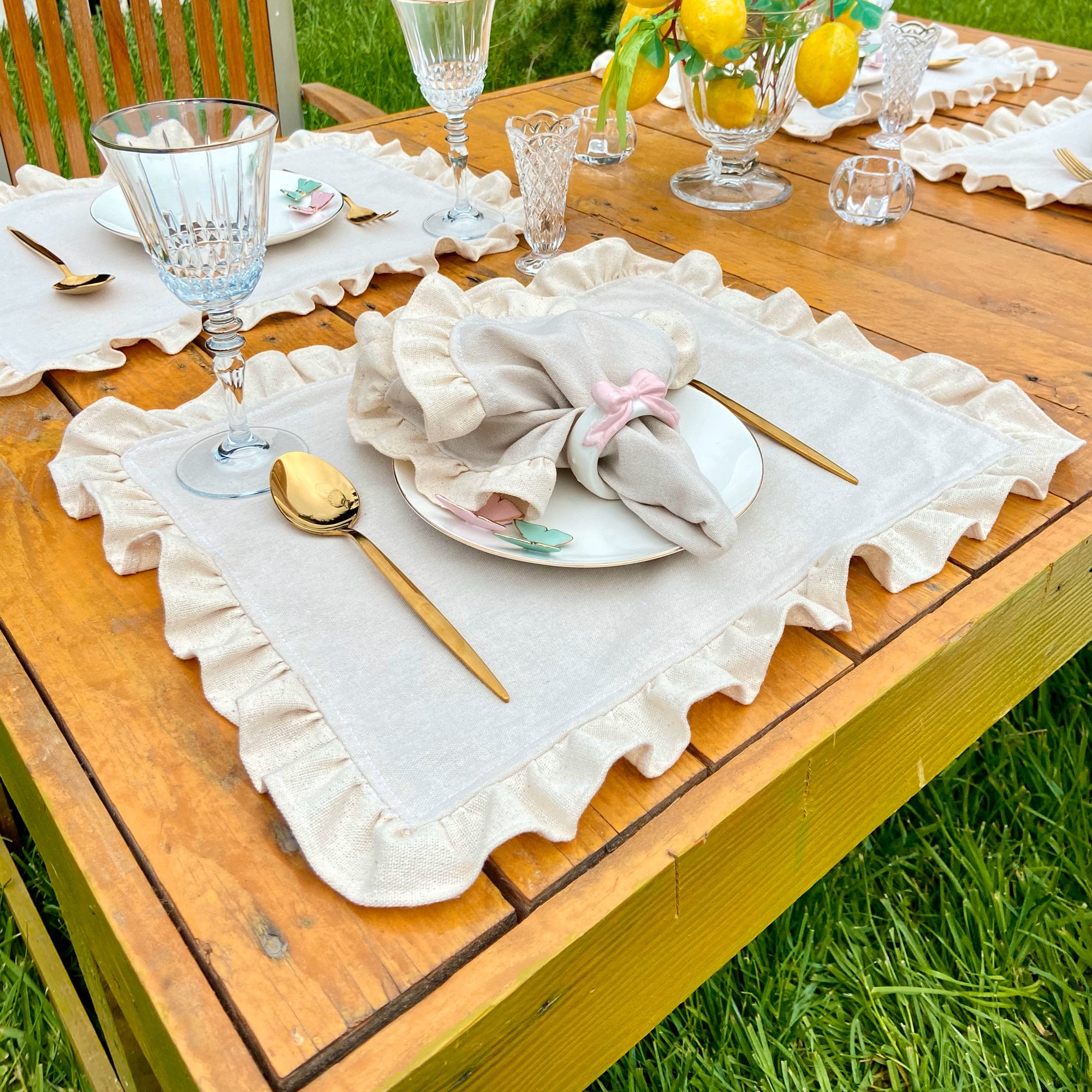 Ruffled Linen Placemats, Table Placemats With Ruffle, Rustic Dining ...