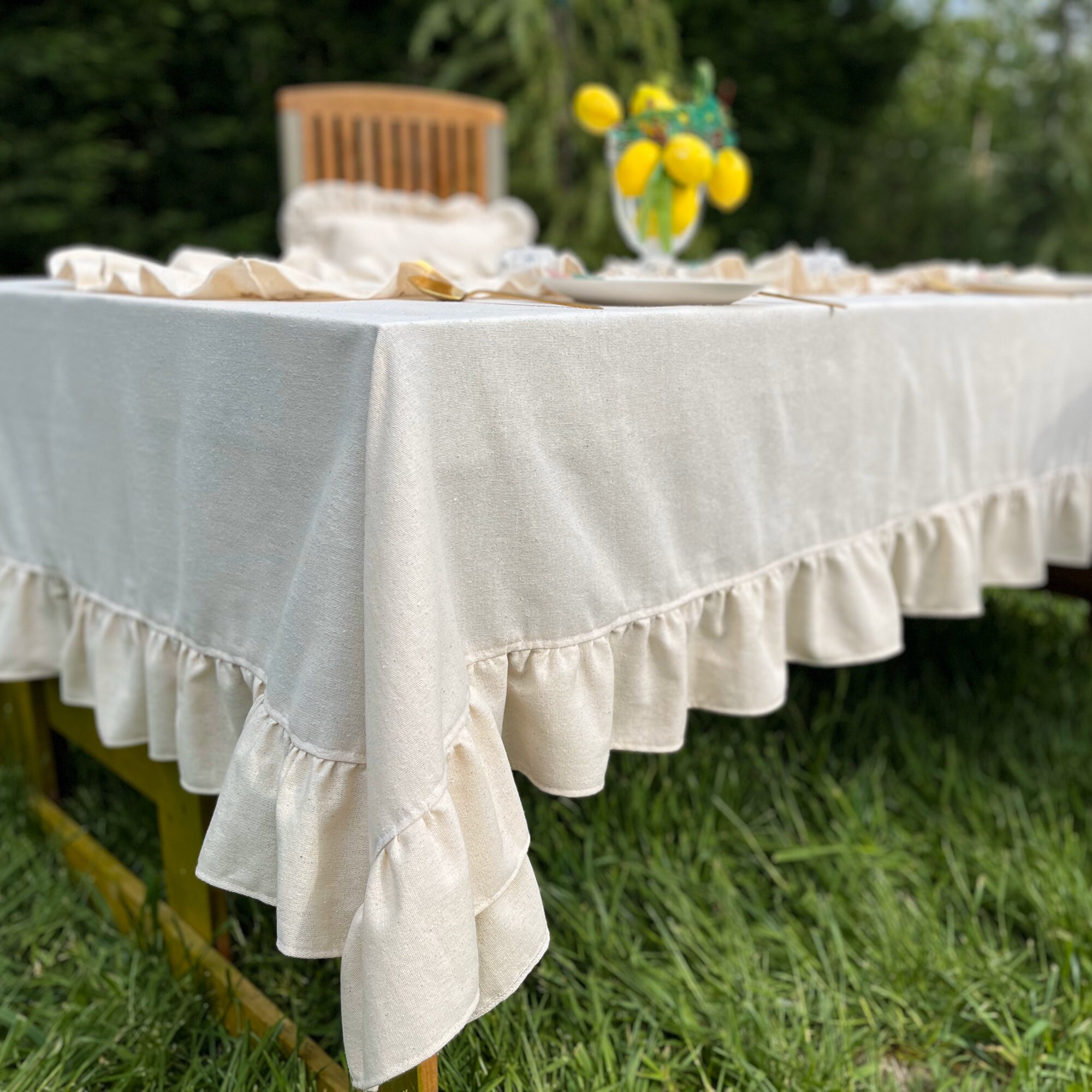 Linen Ruffled Tablecloth, Square Tablecloth, Rectangular Rustic Linen ...