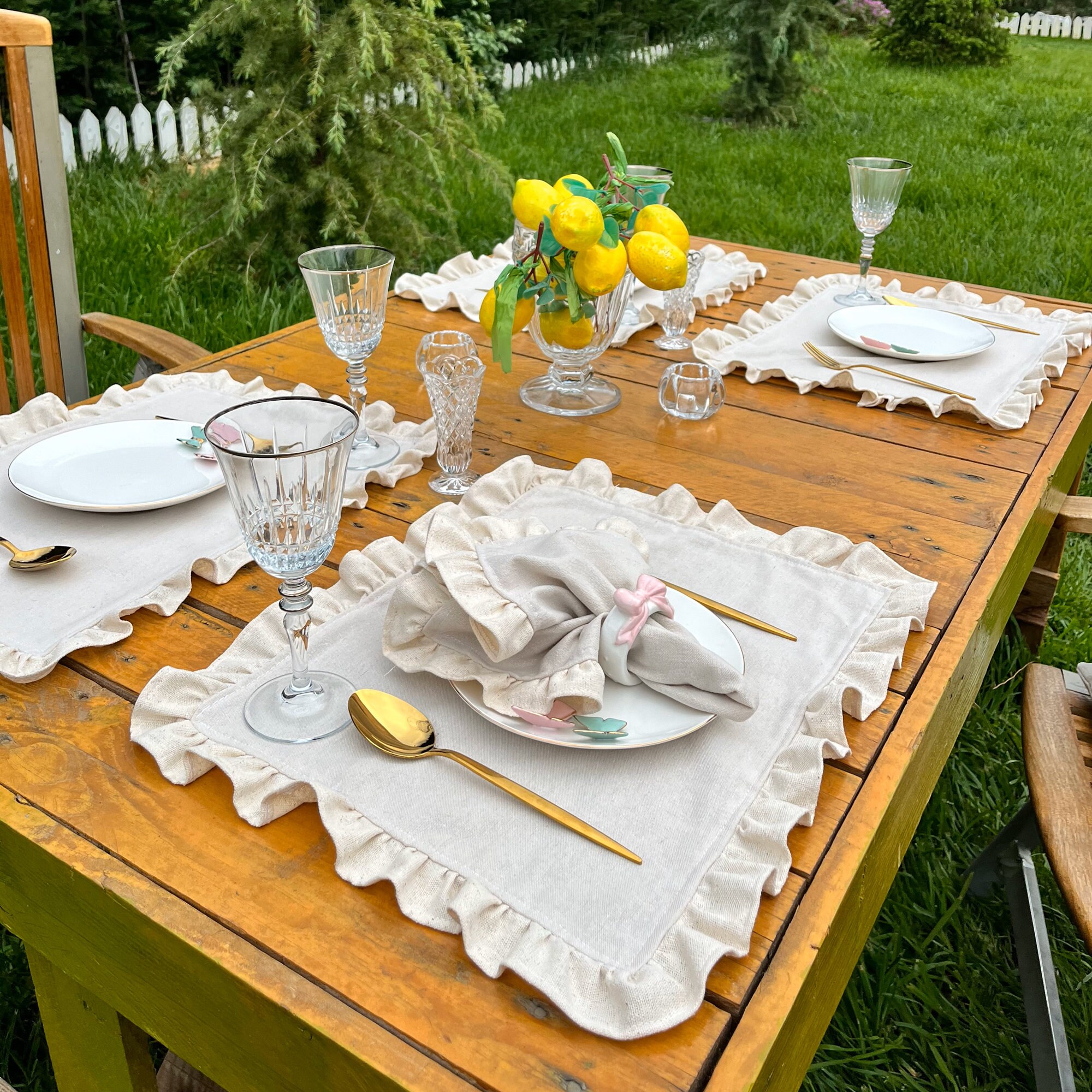 Ruffled Linen Placemats, Table Placemats With Ruffle, Rustic Dining ...