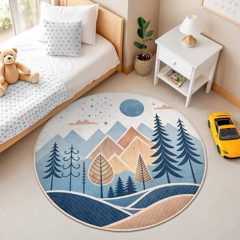 Nursery Blue Mountain Rug - Etsy