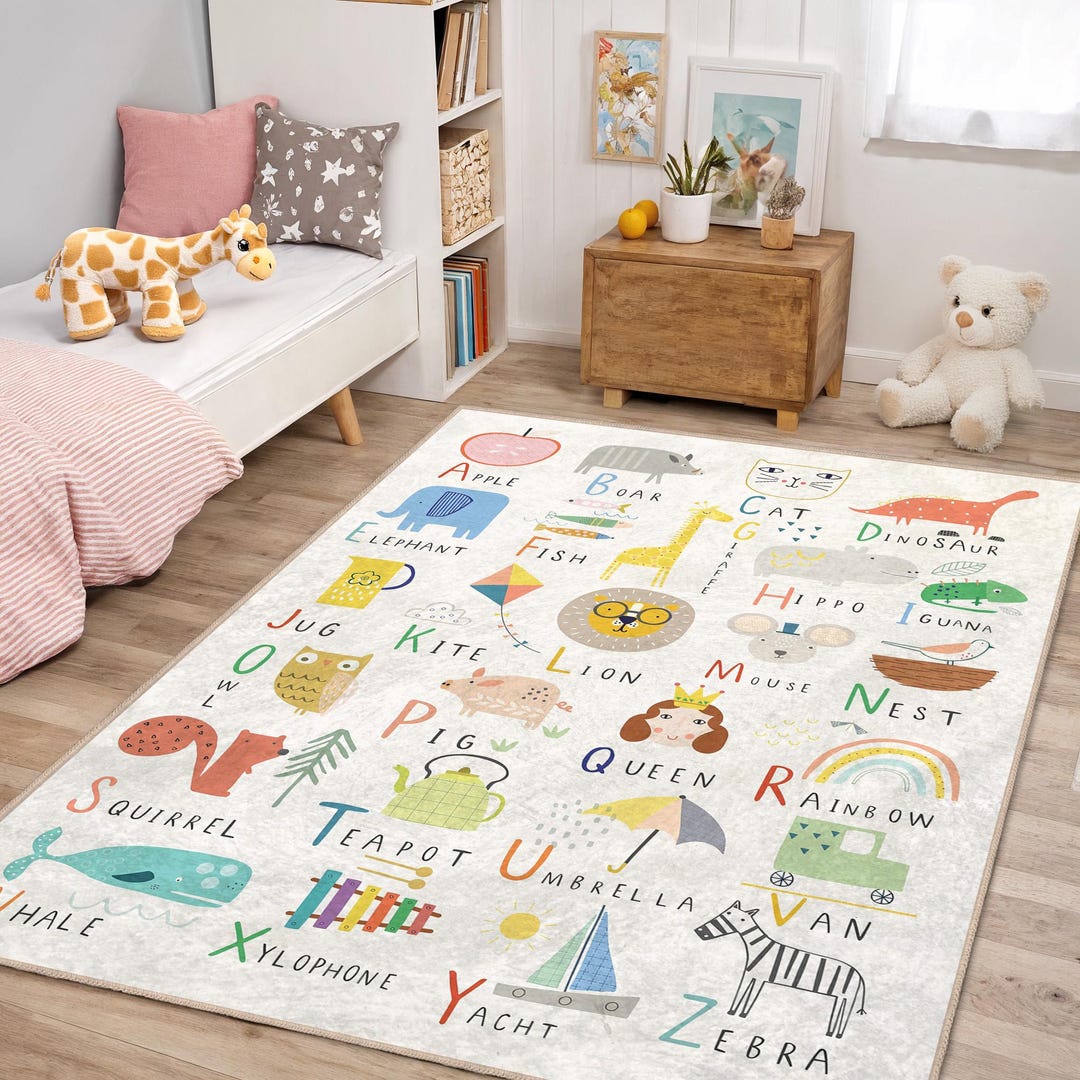 ABC Learning Nursery Rug - Alphabet Animals Educational Kids Rug ...