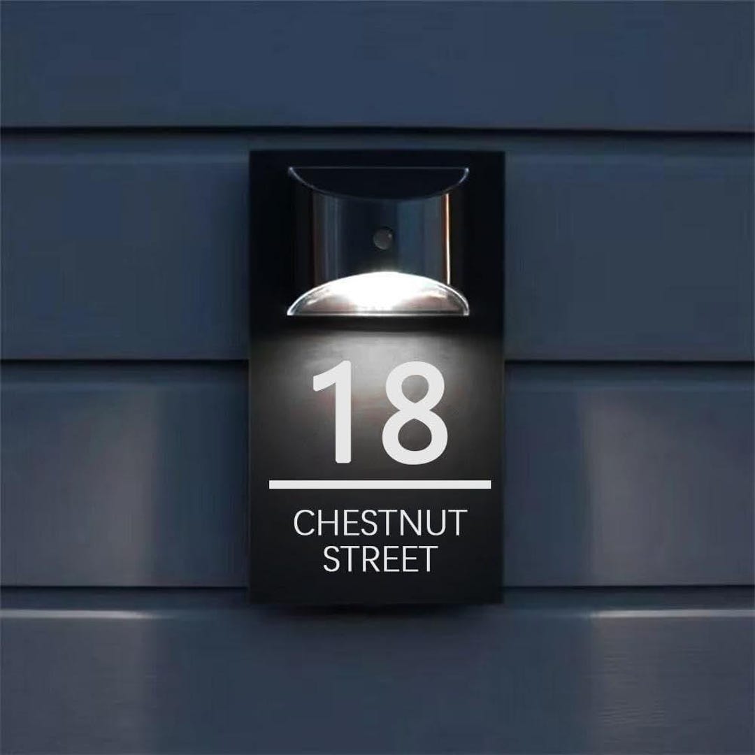 Personalized Solar House Number Plaque Illuminated Door Sign With ...