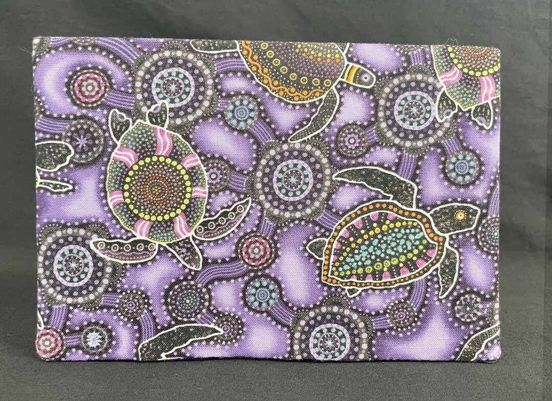 Checkbook Cover Cotton Fabric Top Stub Australian Fabric Purple Turtles ...