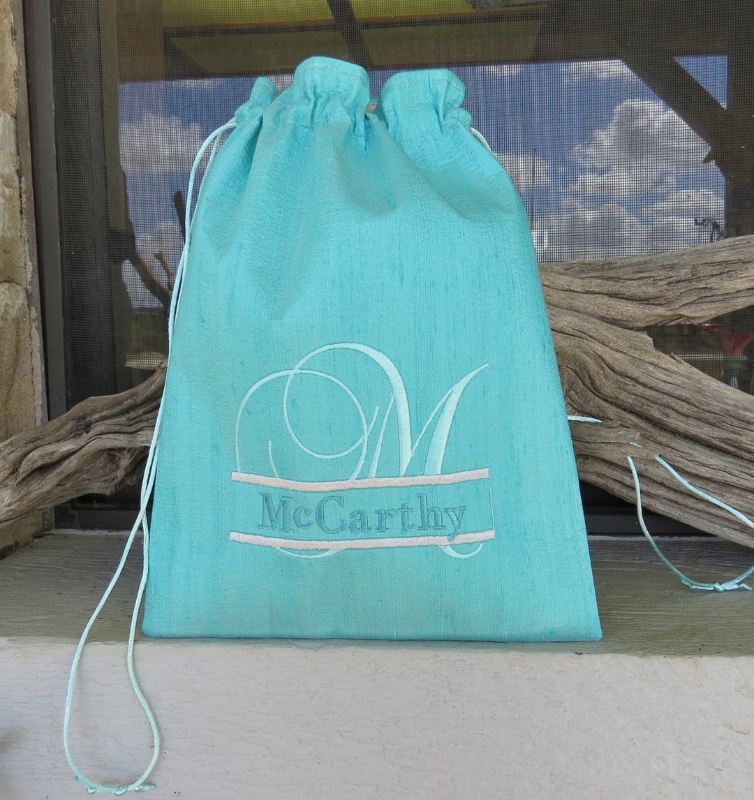 Custom Bridal Purse Drawstring Money Bag Silk Dupioni With Last Name ...