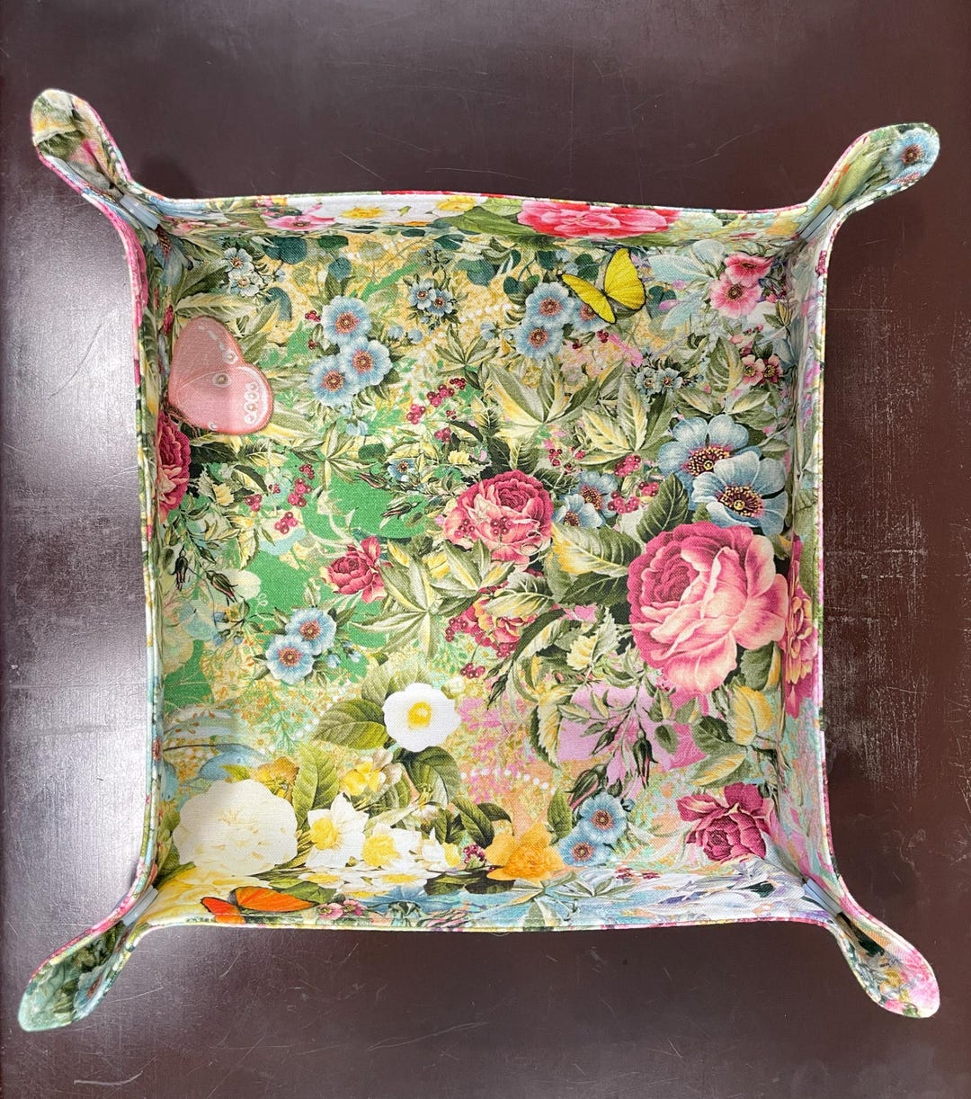 Travel Tray Valet Catch All for Jewelry Accessories Cotton Fabric Roses ...