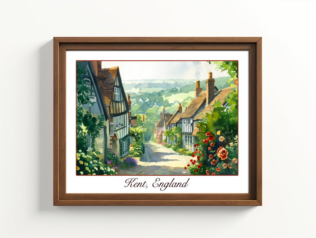 Printable Kent Village Watercolour. Country Cottage Style Decoration ...