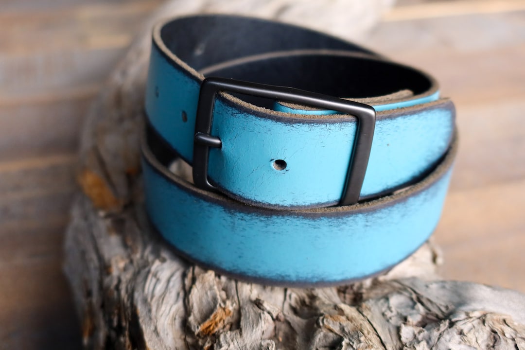 Distressed Verdigris Leather Belt - Etsy