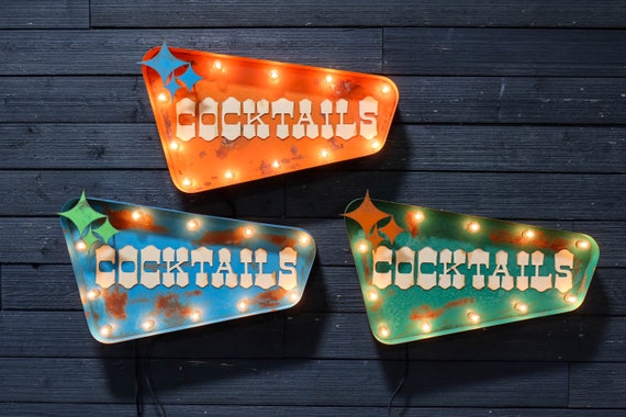 Retro Lighted Cocktails Sign - Etsy