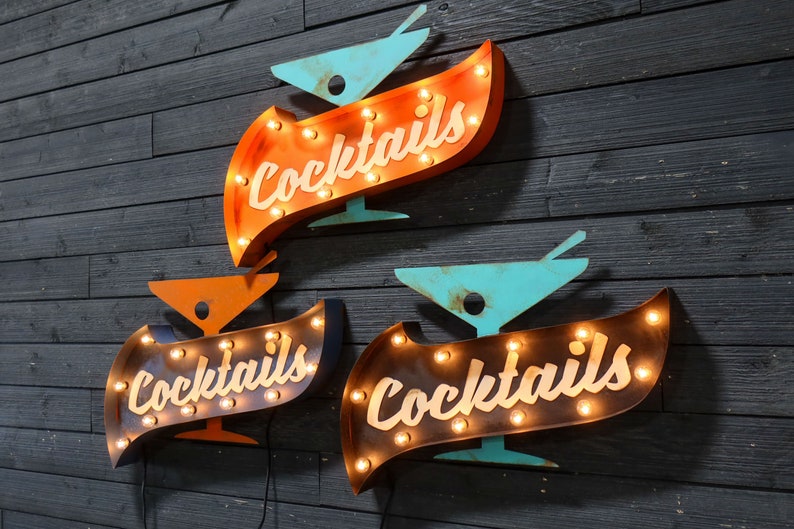 Vintage Lighted Cocktails Sign - Etsy