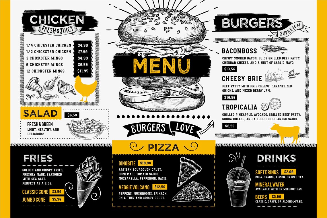 Restaurant Food Menu | Editable Restaurant Food Menu | Burgers Menu ...