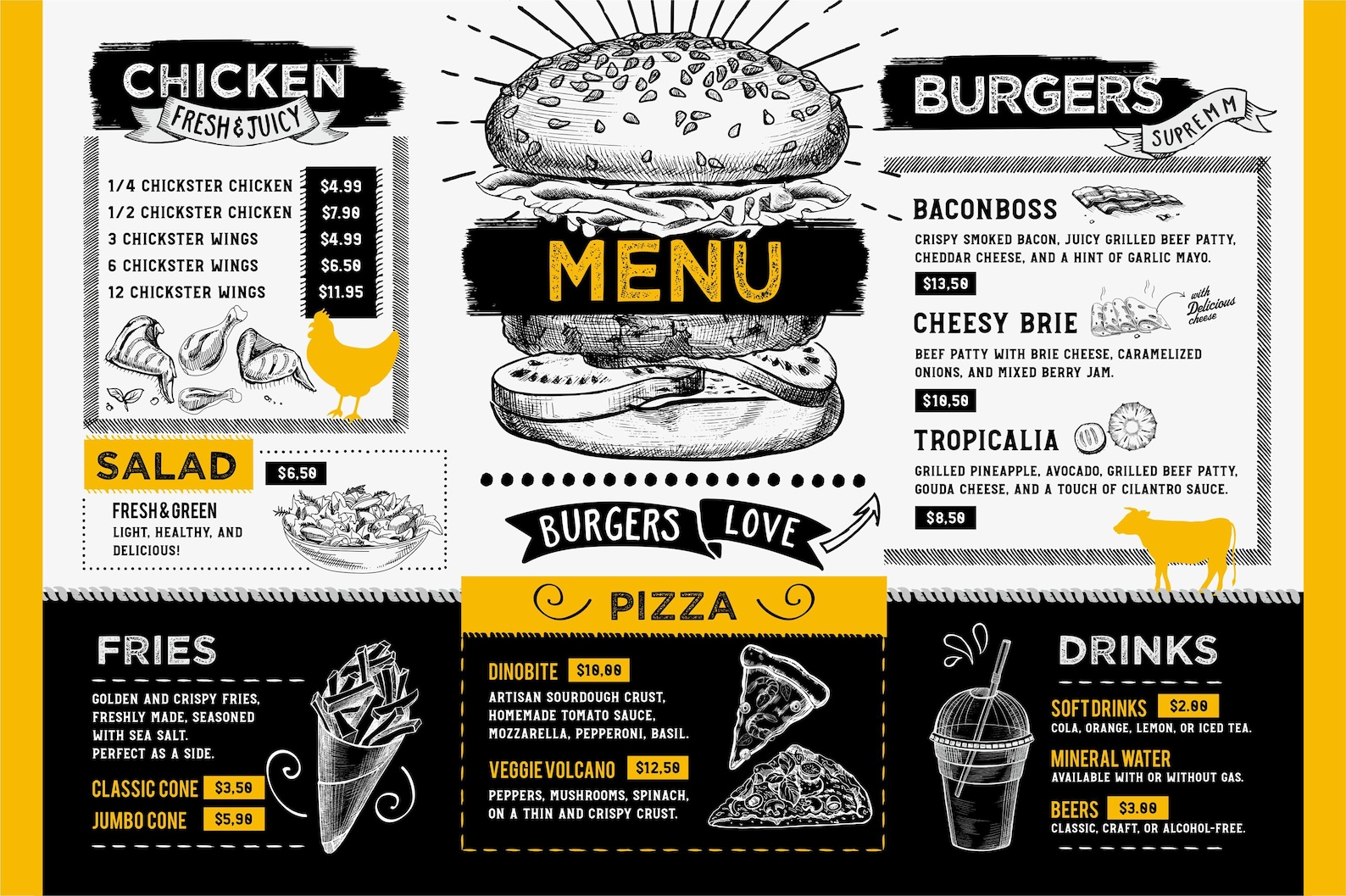 Restaurant Food Menu | Editable Restaurant Food Menu | Burgers Menu ...