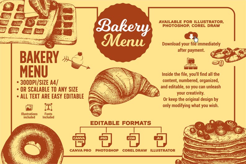 Bakery Menu, Editable Bakery Menu, Desserts Menu Template, Bakery Flyer ...