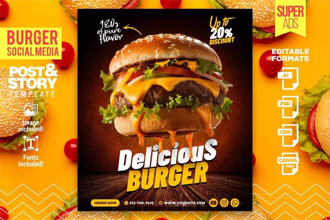 Post&story Template | Delicious Burger | Burgers Social Media ...