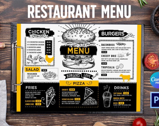 Restaurant Food Menu | Editable Restaurant Food Menu | Burgers Menu ...