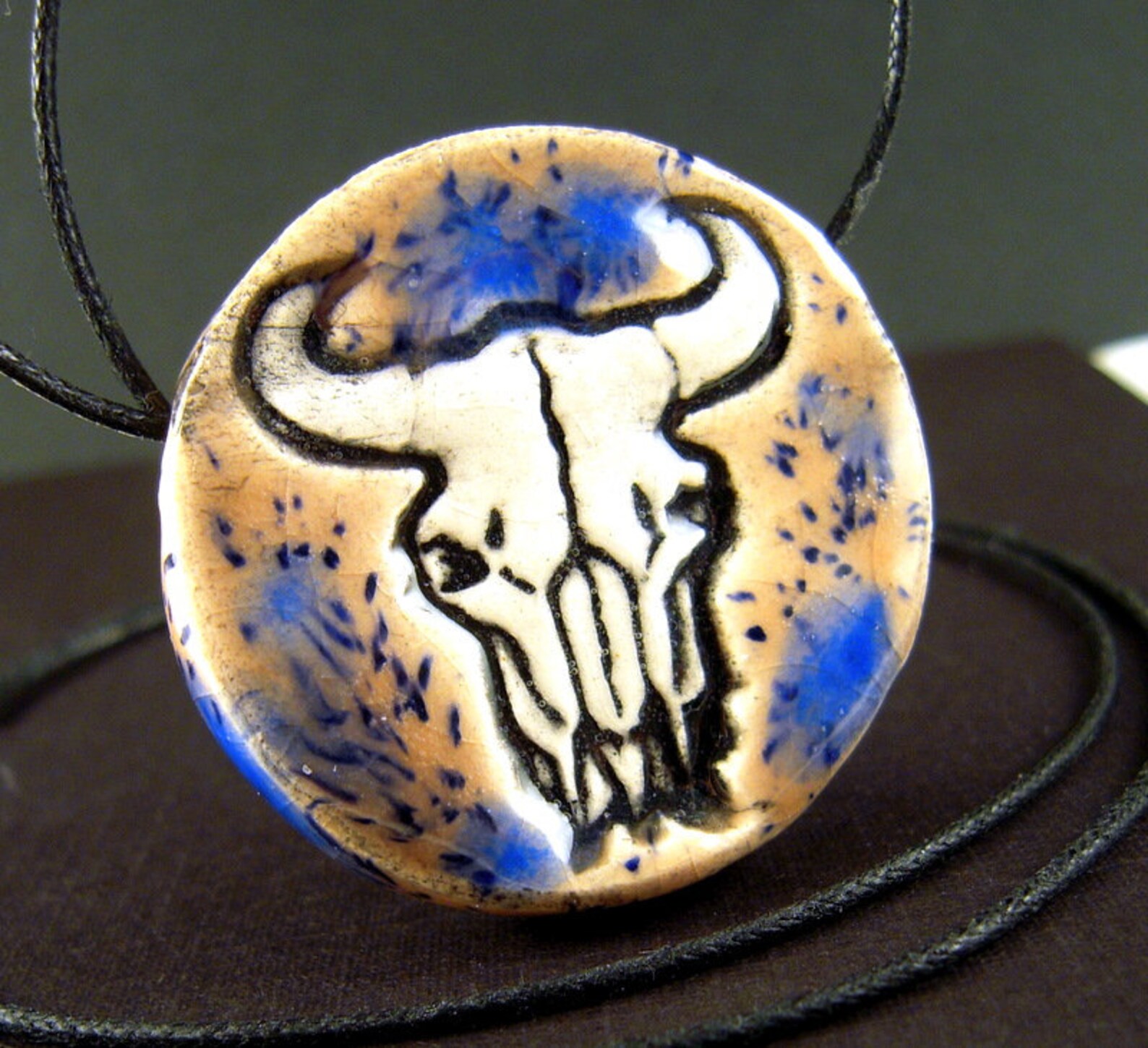 Blue Buffalo Ceramic Skull Bead 34mm northern - Etsy