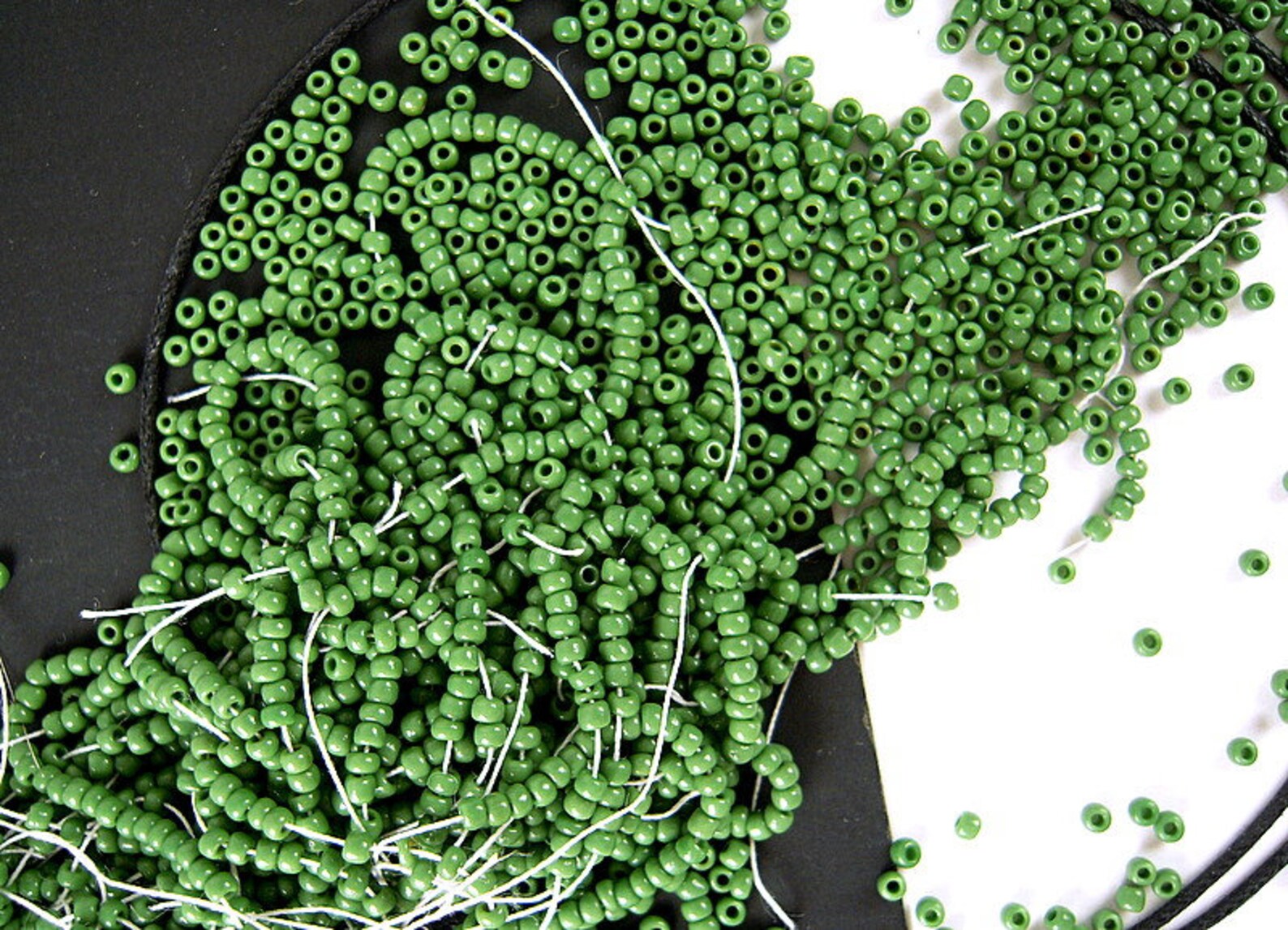 RARE Olive Green Vintage Italian Seed Beads on Original Thread | Etsy