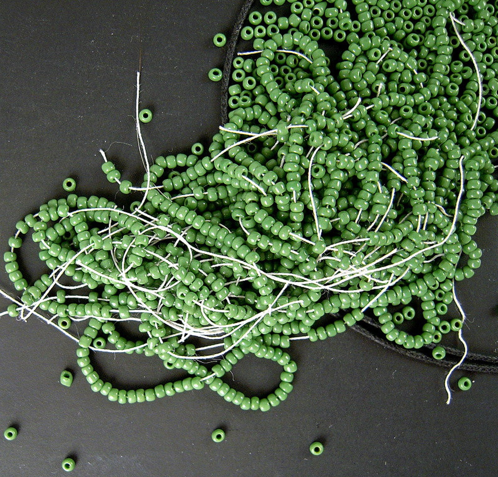 RARE Olive Green Vintage Italian Seed Beads on Original Thread | Etsy