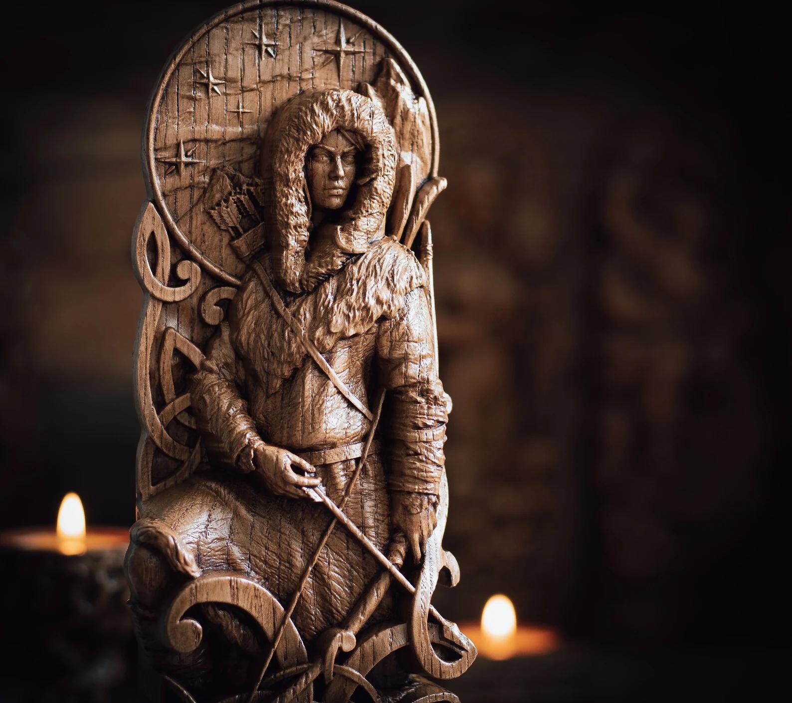 Handmade Oak Wood Skadi Statue: Norse Goddess Sculpture - Etsy