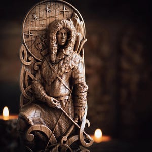 Handmade Oak Wood Skadi Statue: Norse Goddess Sculpture - Etsy